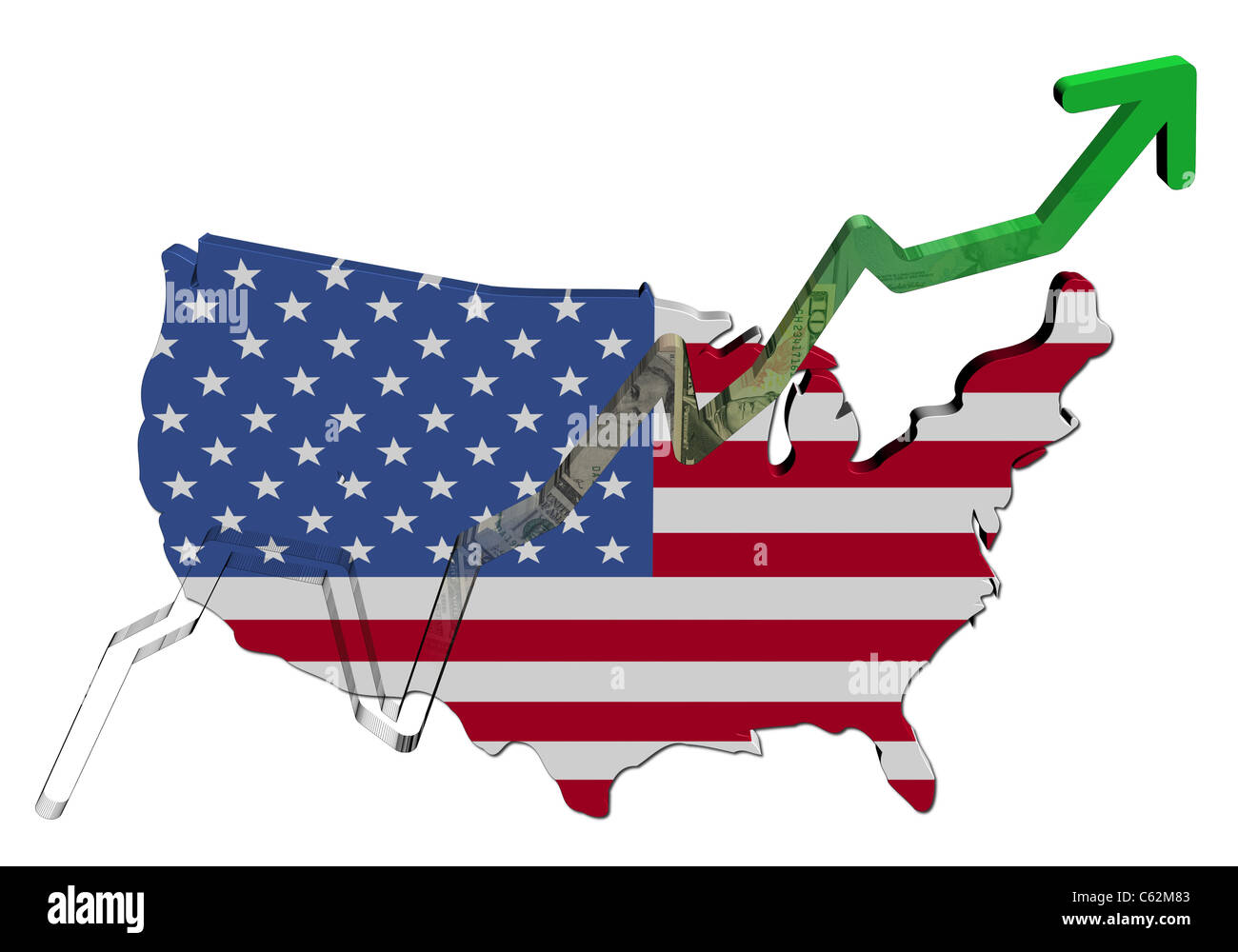 Dollars graph on USA map flag illustration Stock Photo - Alamy