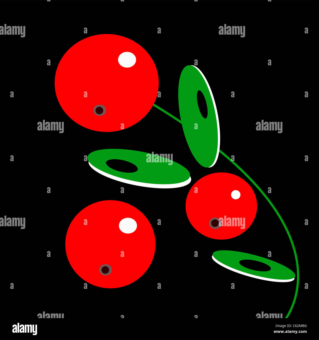 Vector illustration of red berries on black background Stock Photo - Alamy