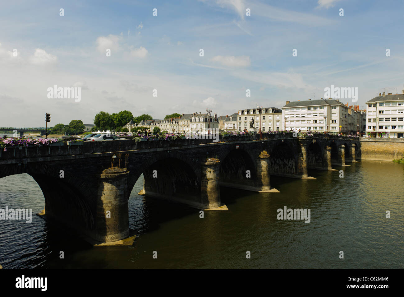 Angers Stone Bridge and Statue Stock Photo - Alamy