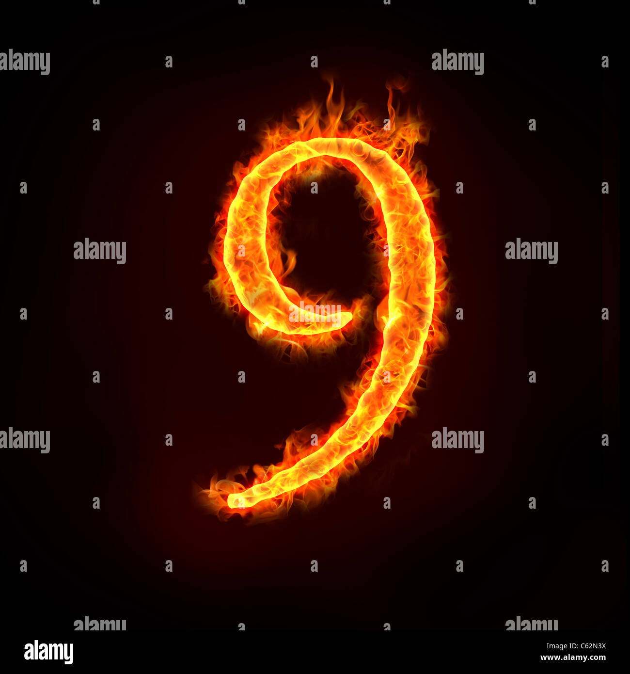 a series of fire numbers in flame, 9 or nine Stock Photo - Alamy