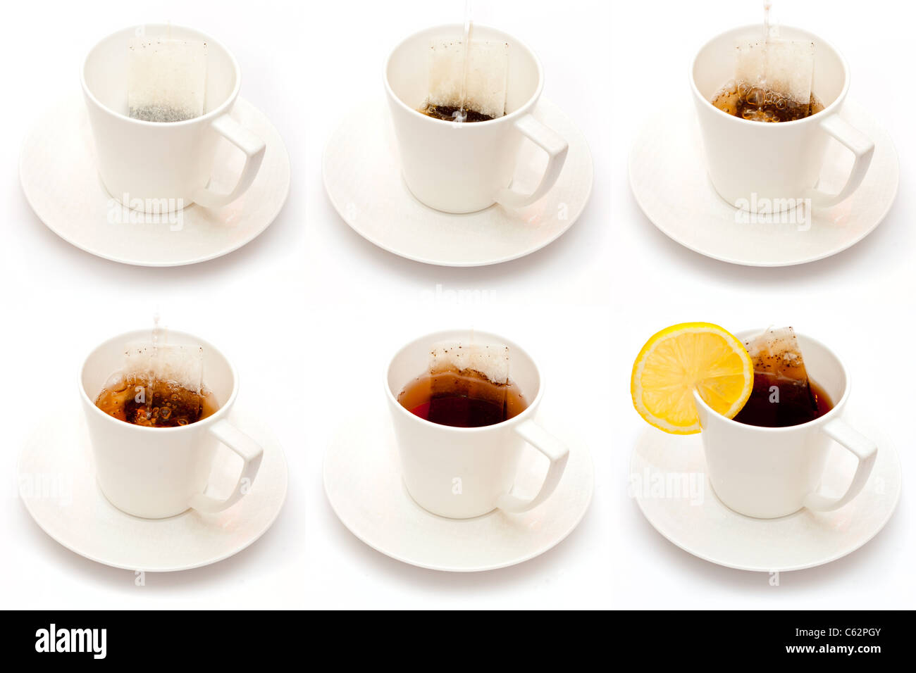 Sequence of tea making on white Stock Photo - Alamy
