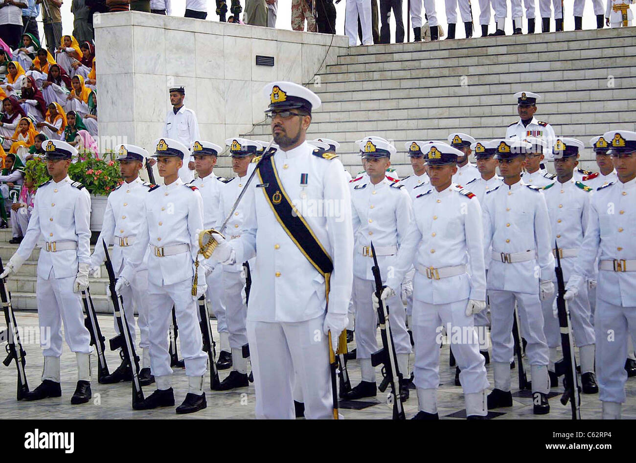Naval cadets parade at the Quaid-e-Azam Mausoleum during ceremony on ...