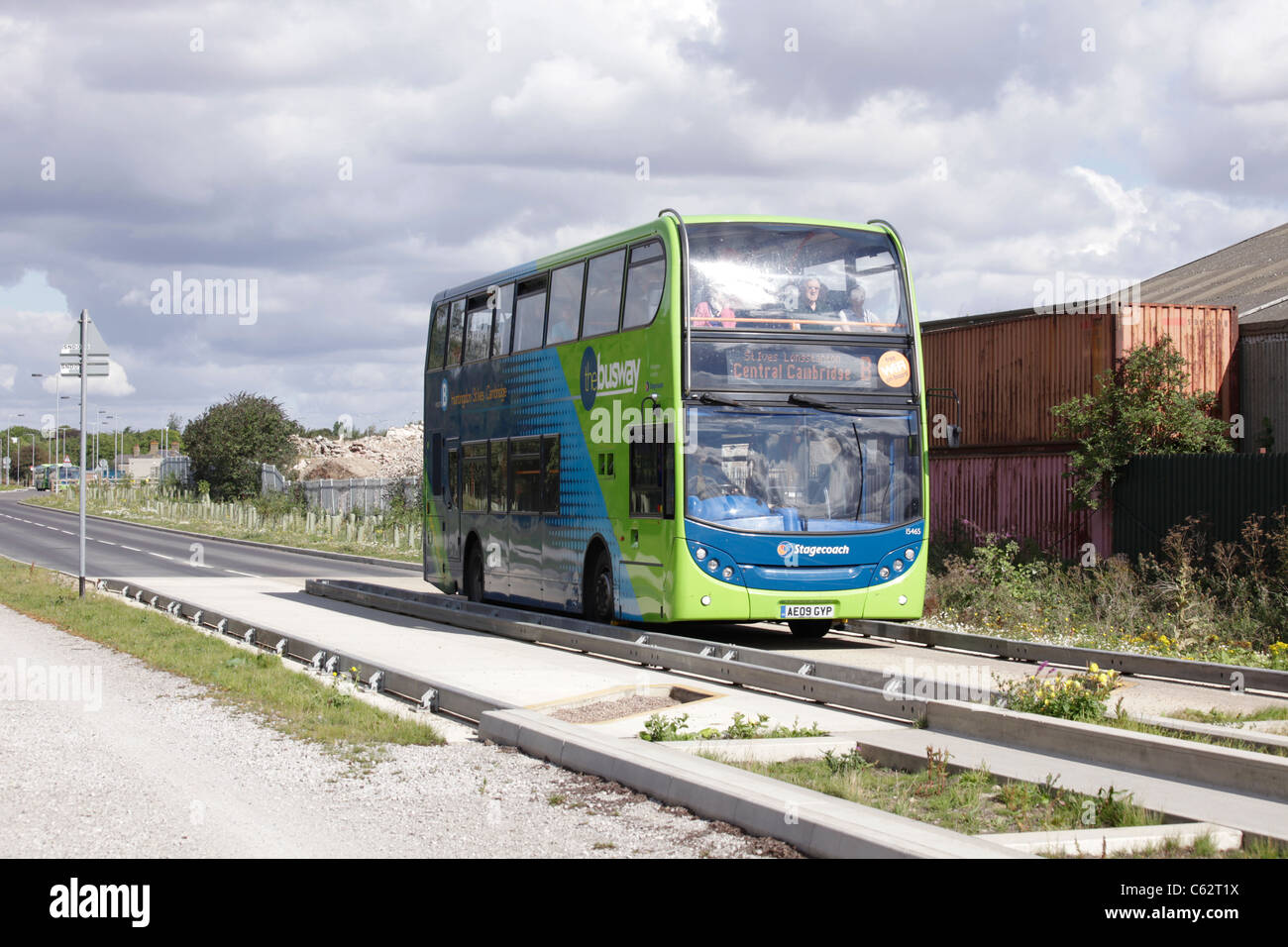 Double decker bus joining Cambridge Guided Busway at St Ives Stock ...