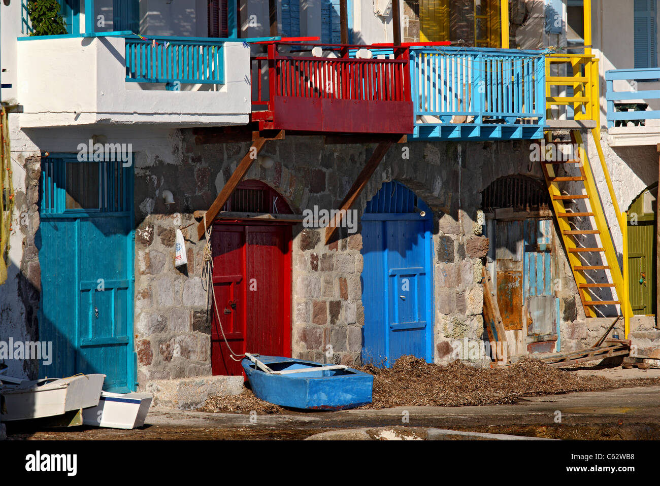 Greece, Milos island. Klima seaside village, famous for its colorful ...
