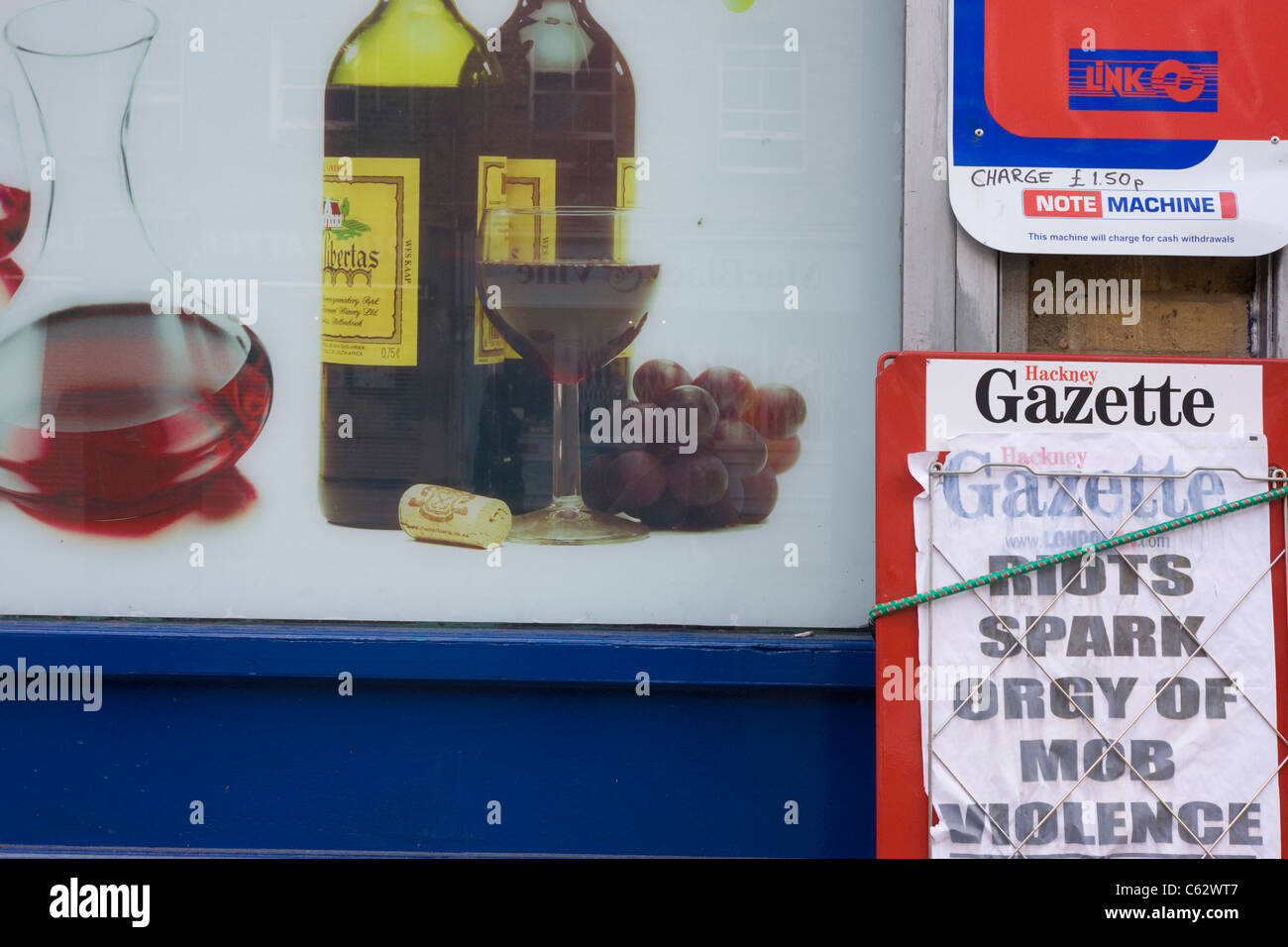 The local Hackney Gazette newspaper stand announces the latest news in ...