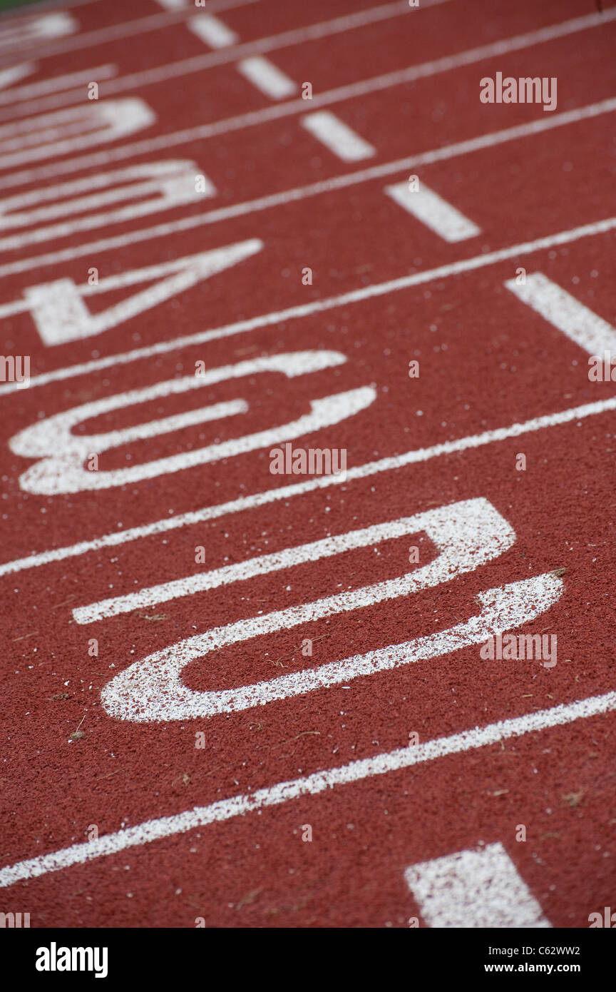 Close up of lane numbers on an athletics race track Stock Photo - Alamy