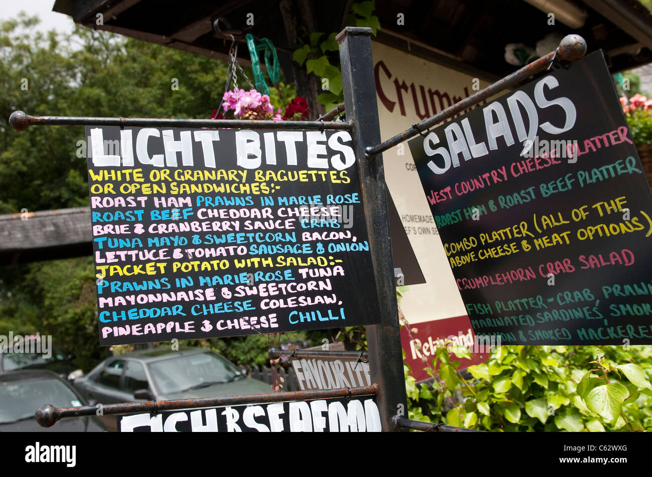 Signs outside a restaurant in Cornwall, England Stock Photo - Alamy