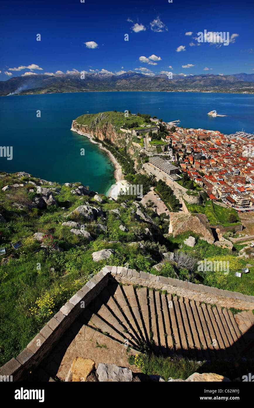 Panoramic view of Nafplio and the Argolic gulf from Palamidi Castle ...
