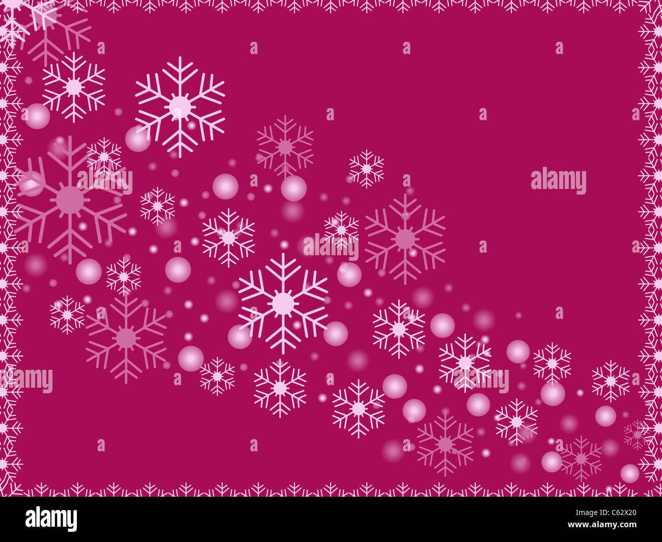 Snowflake shapes and snowballs in pink with framed snowflake background ...