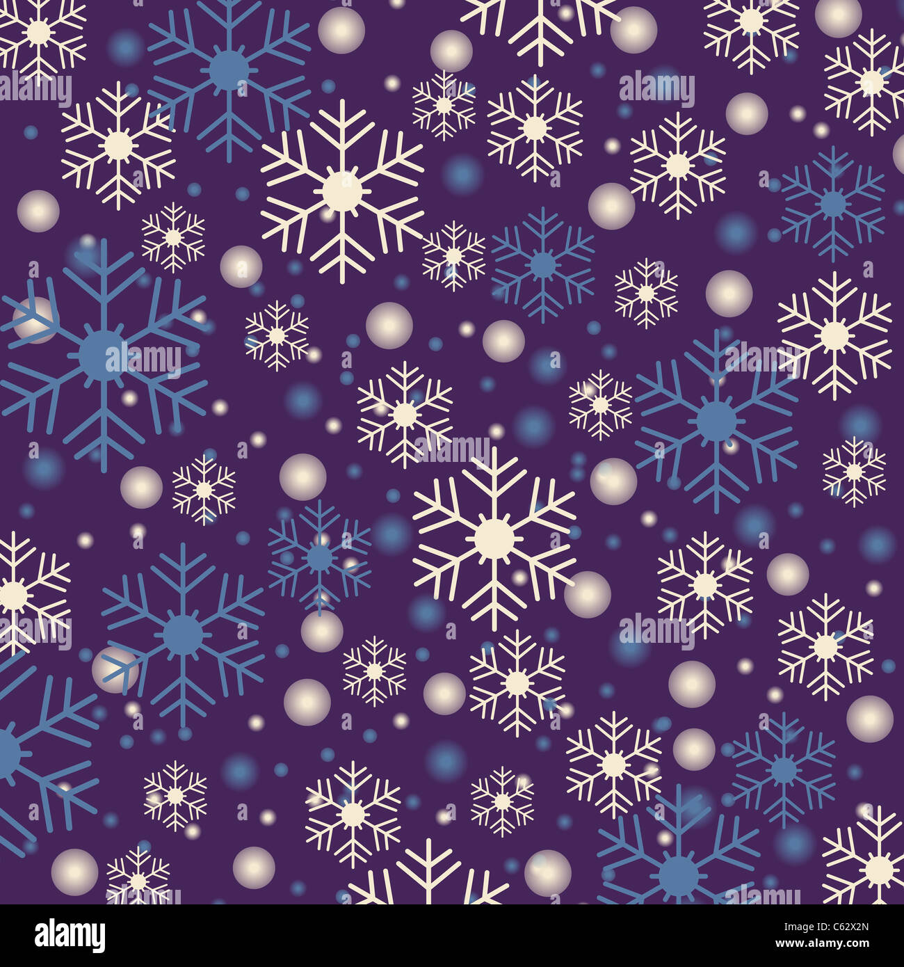 Snowflake shapes and snowballs in blue and white on blue background ...