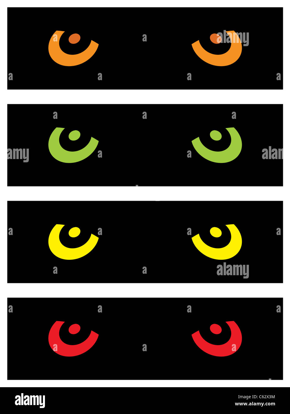 Animal eyes set of four in red, yellow, green and orange Stock Photo ...