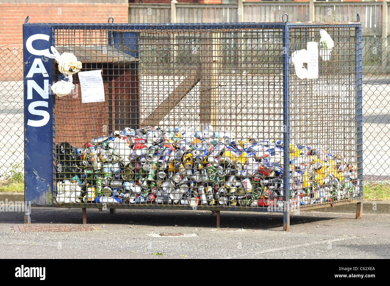 large open framed crate for recycling tins and cans Stock Photo - Alamy
