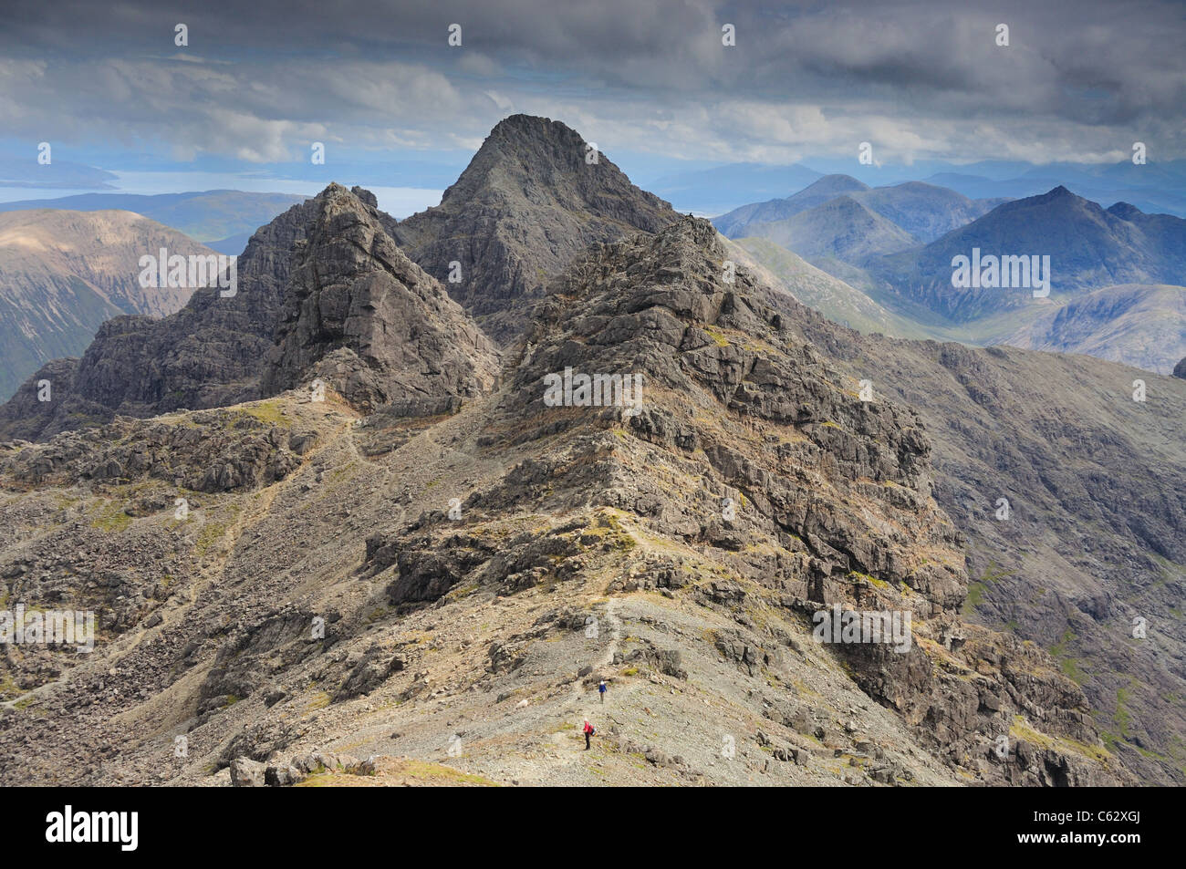 Jagged rocky Black Cuillin peaks of Sgurr a Fionn Choire, Am Basteir ...