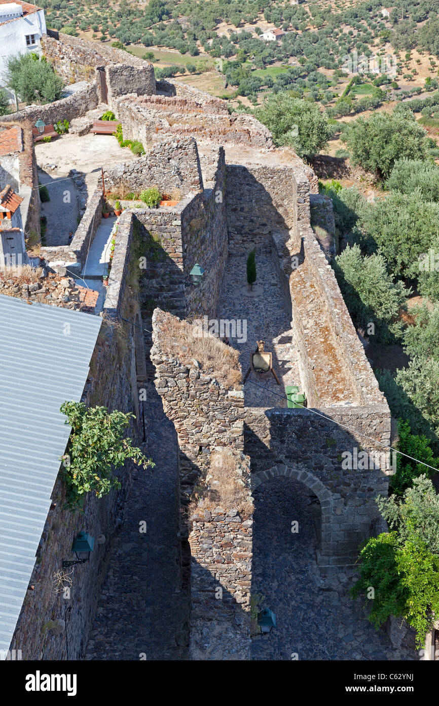 View of the Castle entrance from the Castle Watchtower. Castelo de Vide ...