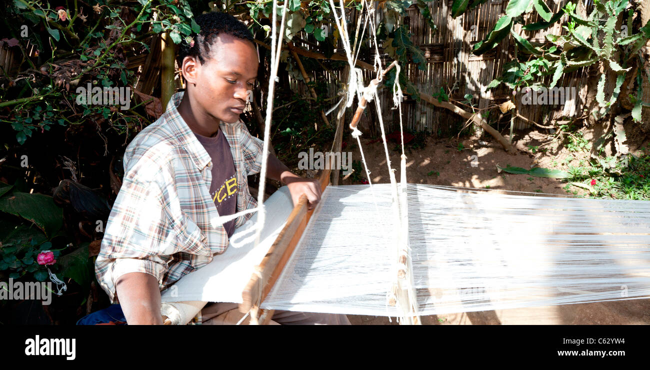 A Dorze tribesman weaving cotton at the village of Chencha near Arba ...