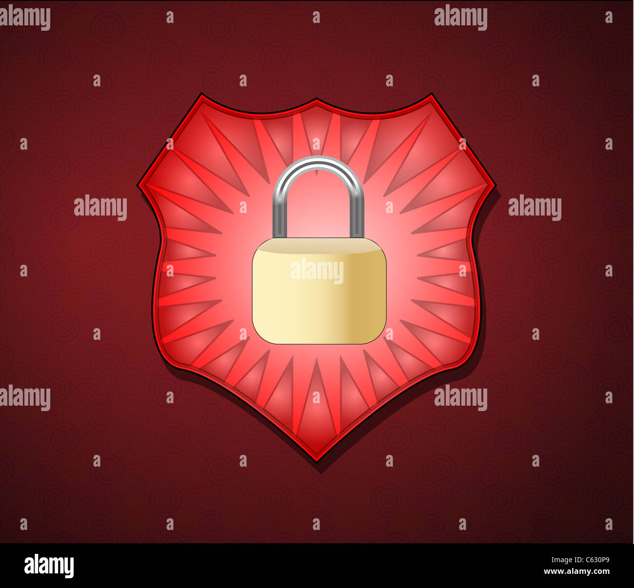 Illustration of shield with lock for security Stock Photo - Alamy