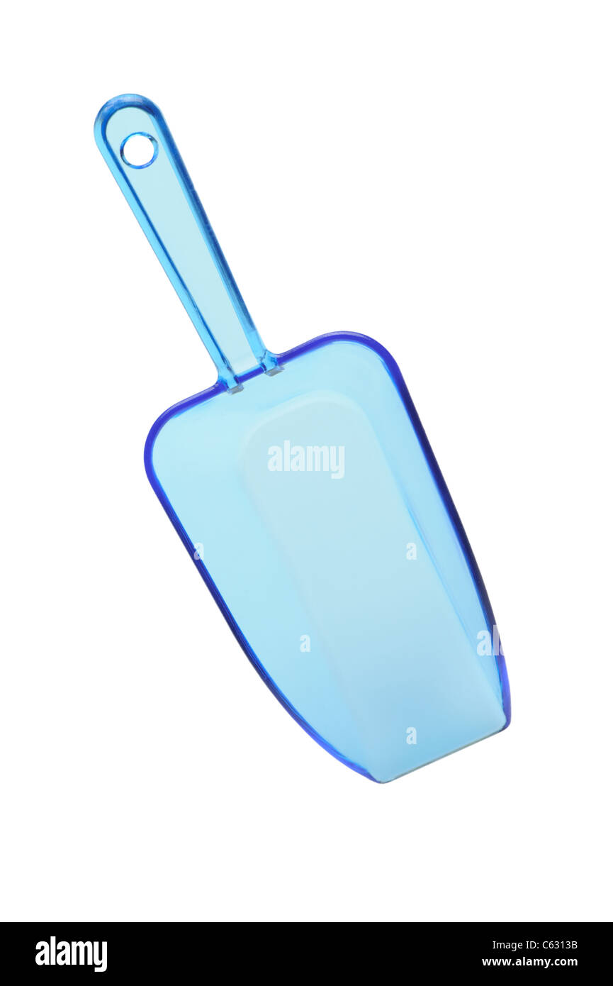 Scoop for food stuffs. Transparent, blue color Stock Photo - Alamy
