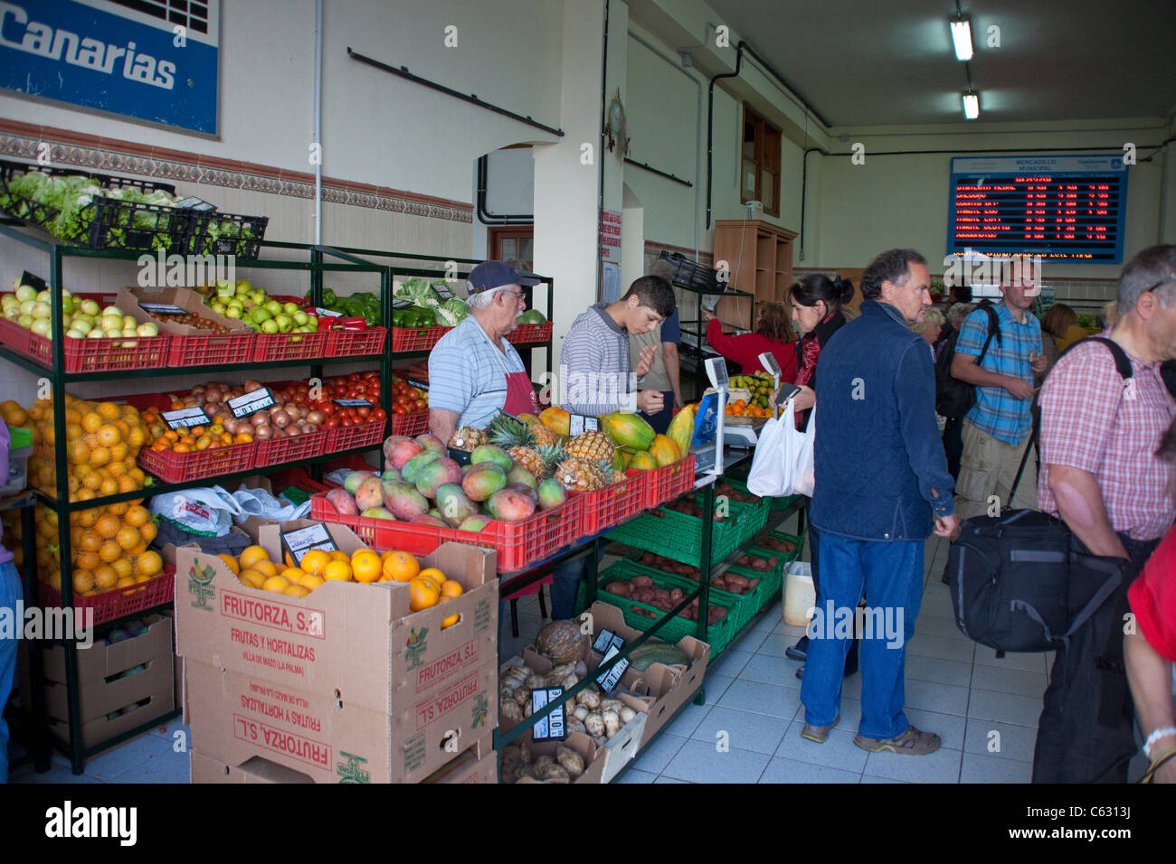 Market, people in the market hall of the village Mazo, La Palma, Canary ...
