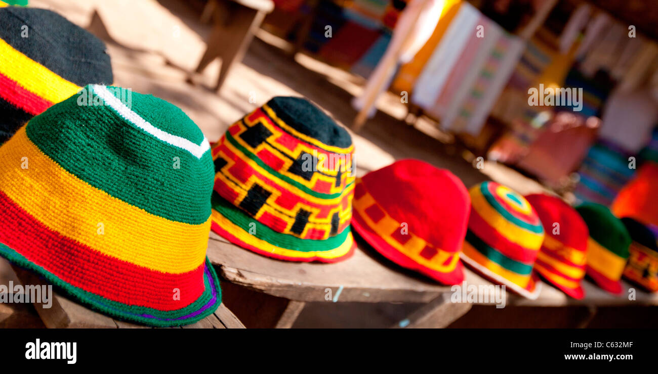 A colourful display of traditional hats woven at the village of Chencha ...