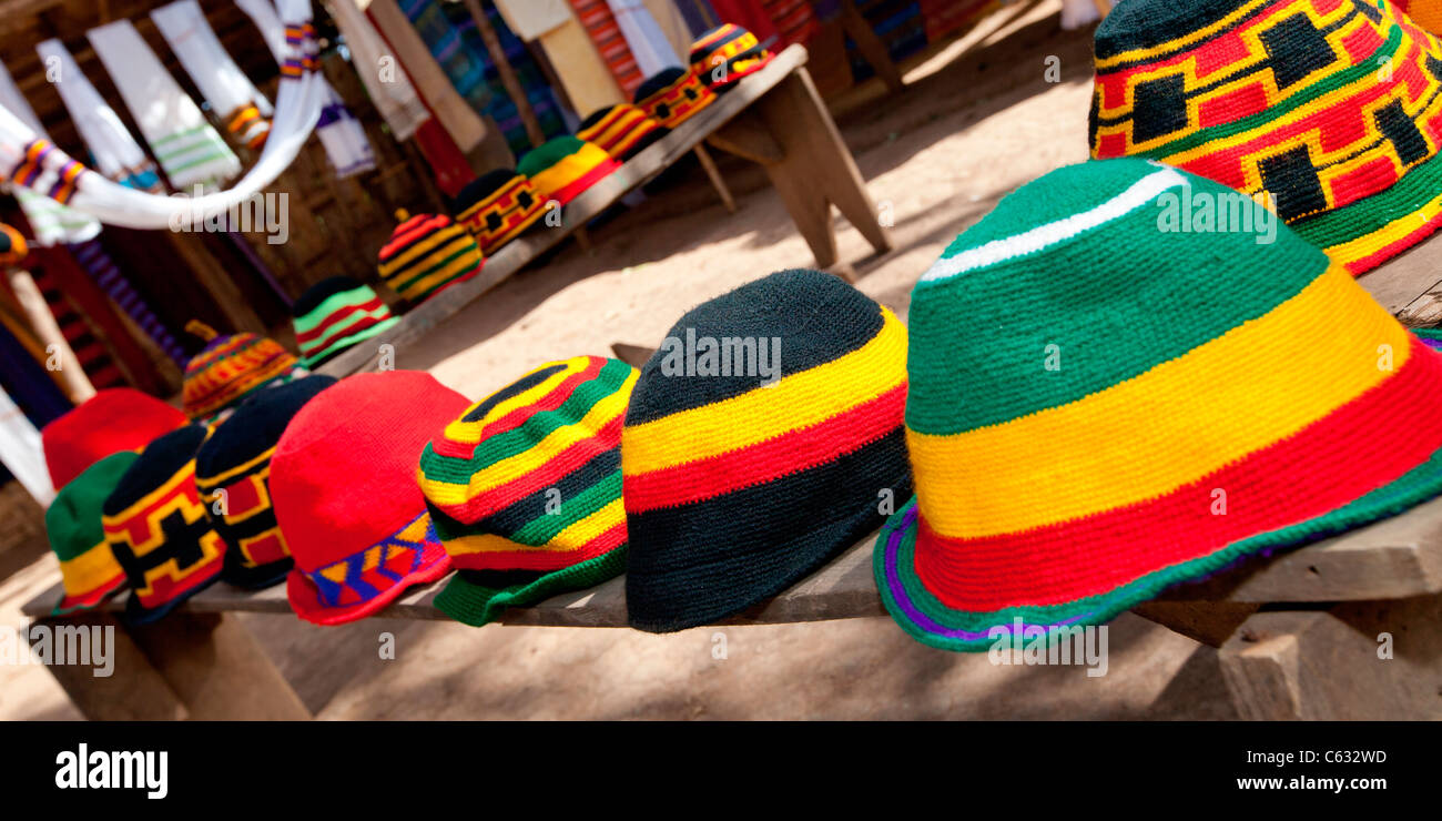 A colourful display of traditional hats woven at the village of Chencha ...