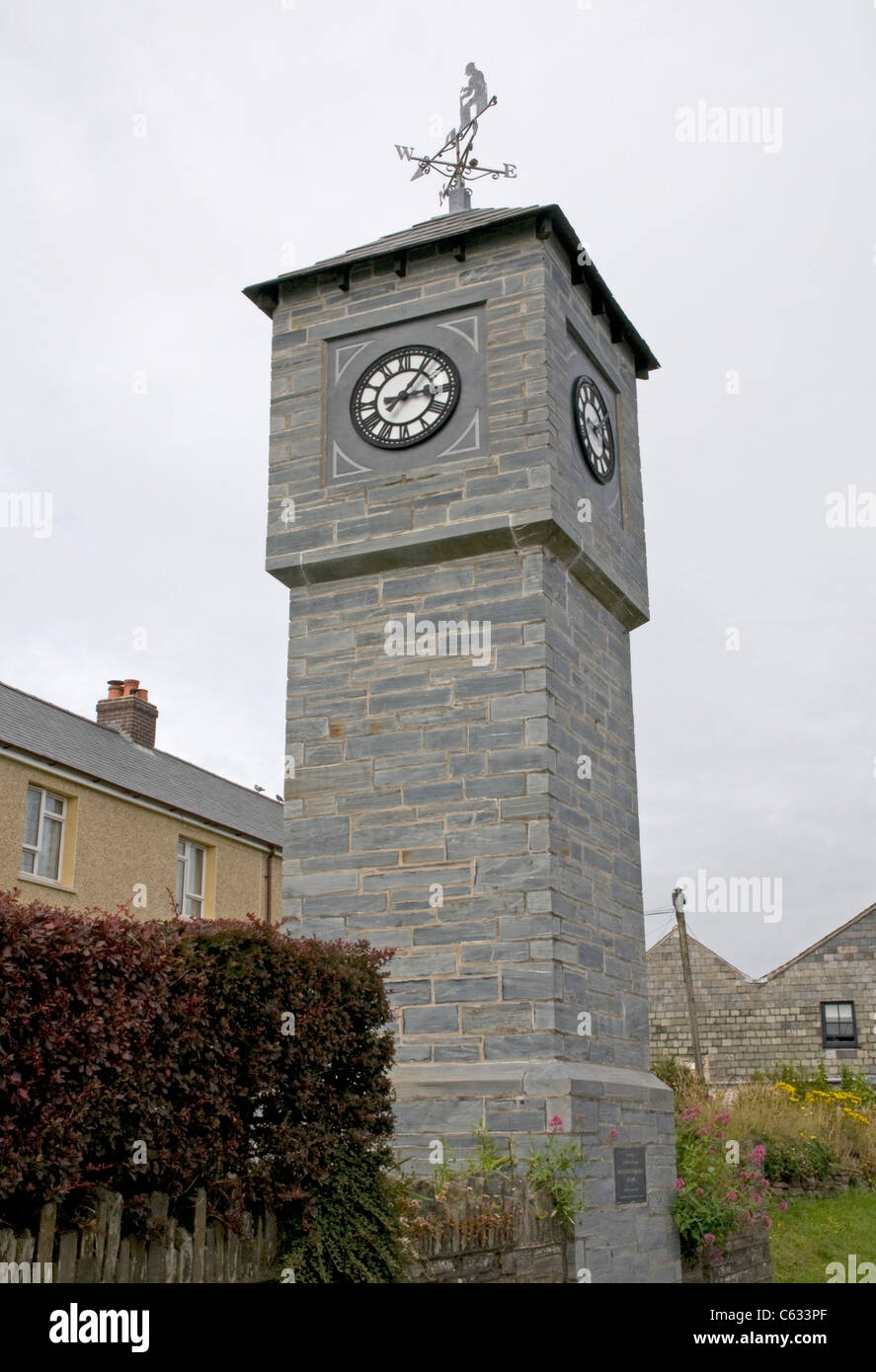 Attractive clock tower in Delabole village with facade entirely of ...
