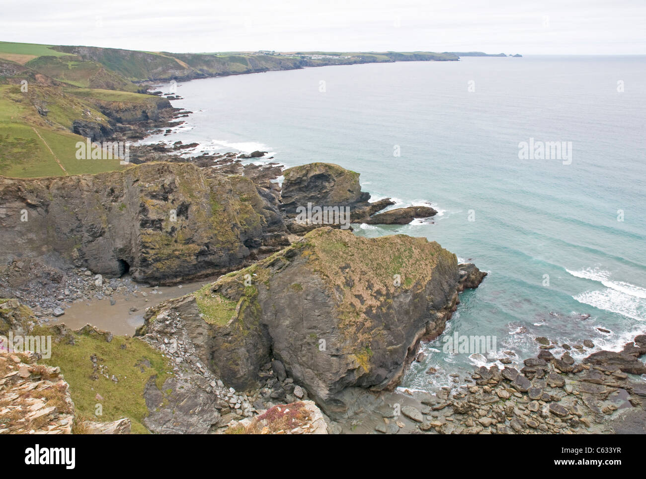View westwards across Port Isaac Bay from the cliff top coast path near ...