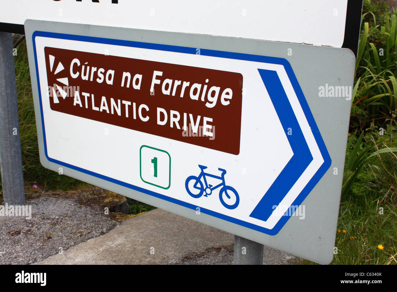 Sign for the Atlantic Drive at Keel village on Achill Island, Ireland ...