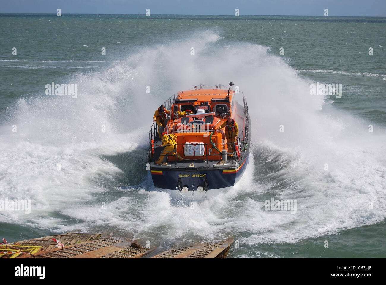 RNLI Lifeboat from Selsey launches down its slipway Stock Photo - Alamy