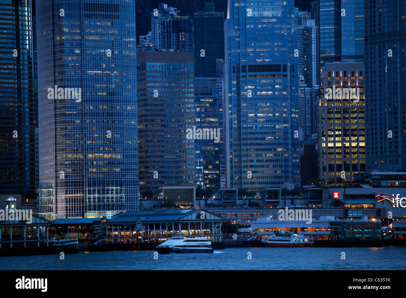 General view of Hong Kong harbour city skyline lights at night in Hong Kong, China Stock Photo ...