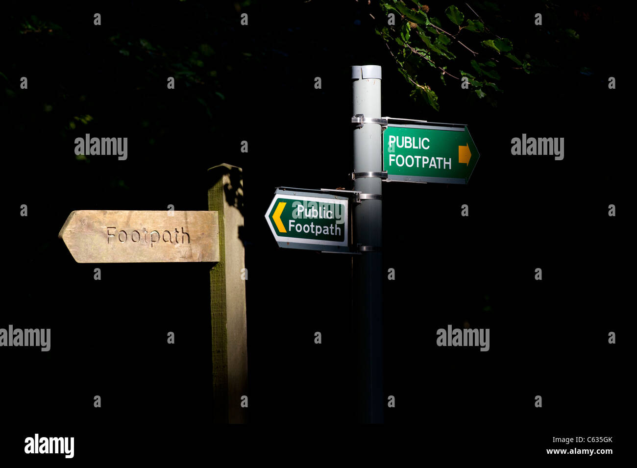 Spot metered footpath signs in the English countryside Stock Photo - Alamy