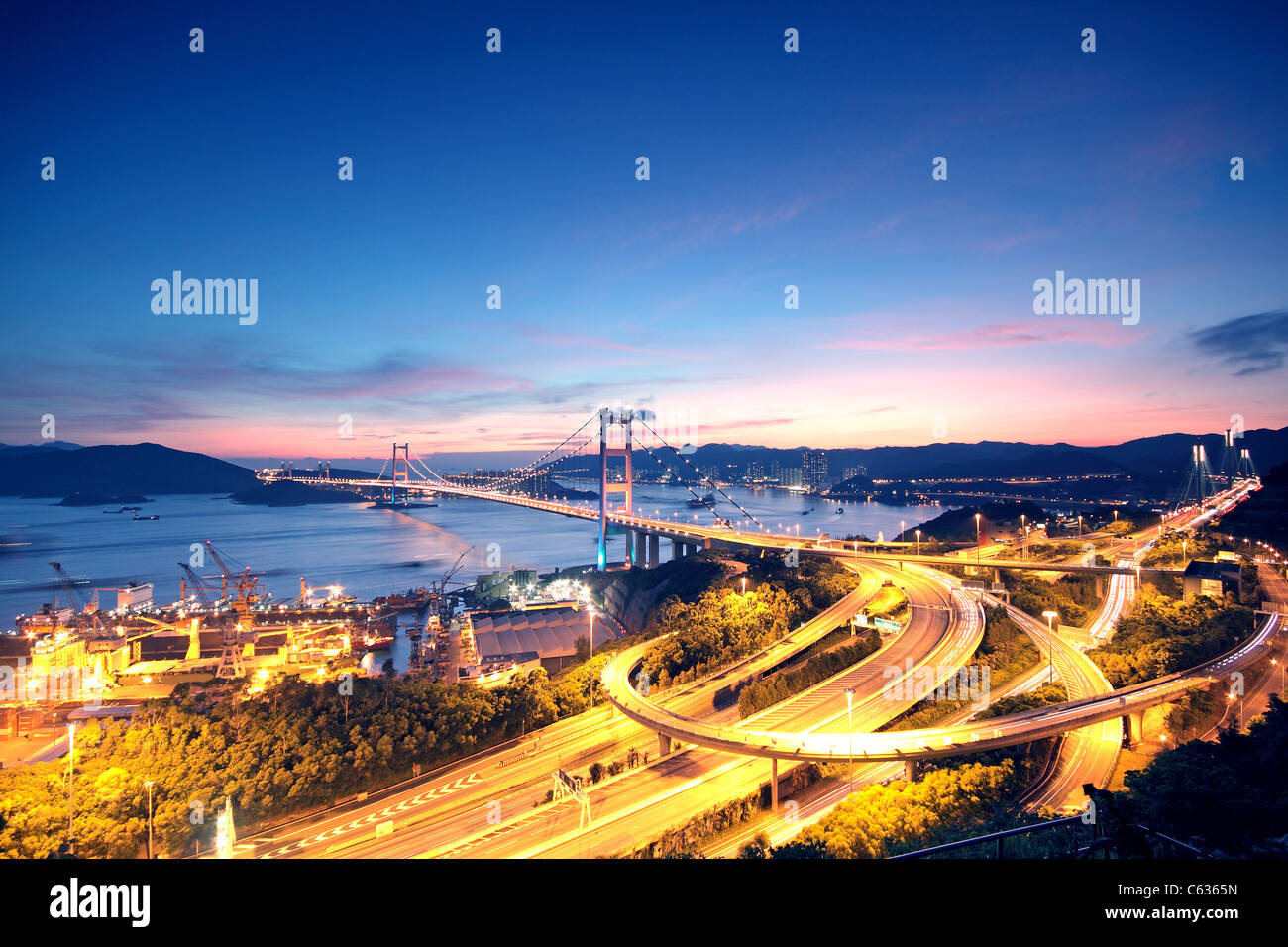 traffic highway bridge at night,hong kong Stock Photo - Alamy
