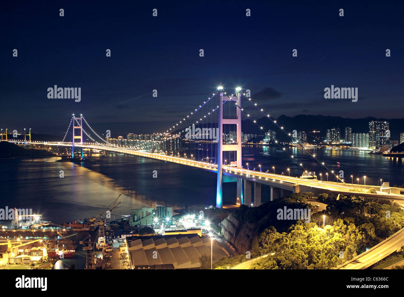 traffic highway bridge at night,hong kong Stock Photo - Alamy