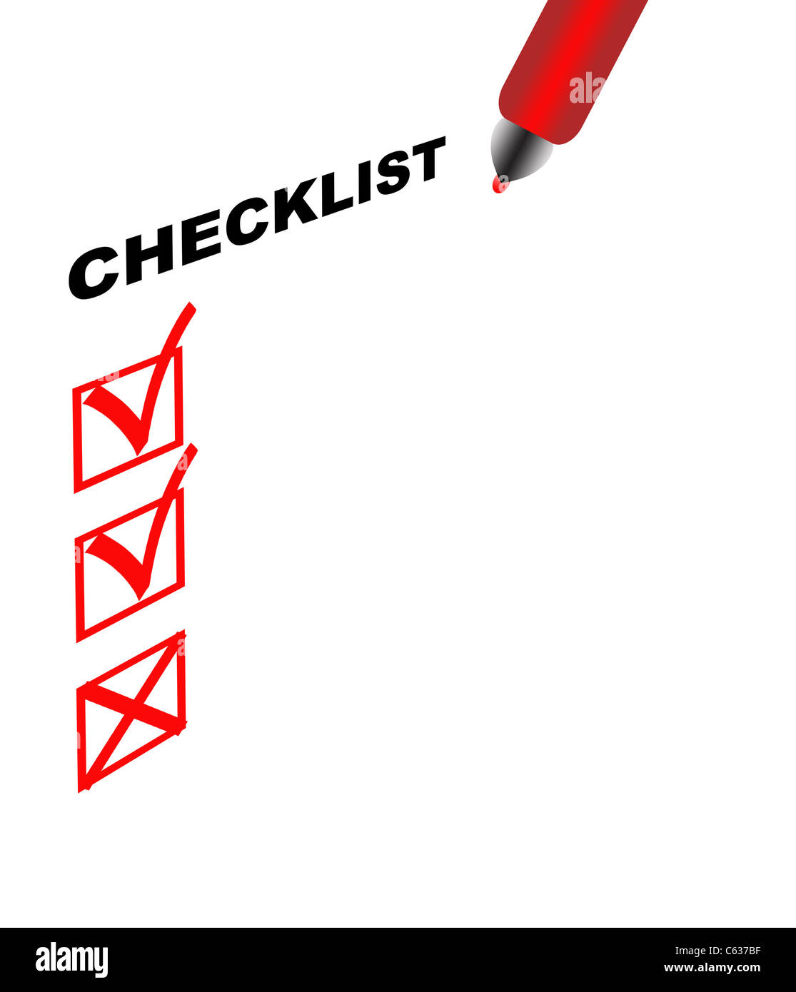 Checklist with two approve and one unapproved sign signs and pen, on ...