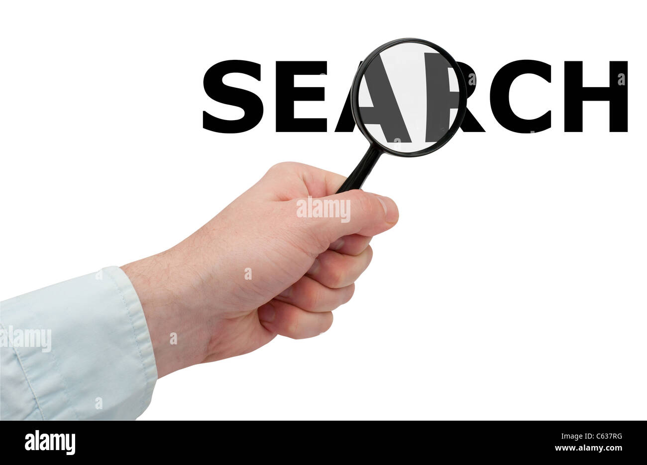 Searching - Man's Hand With Magnifying Glass and Search Sign Stock ...