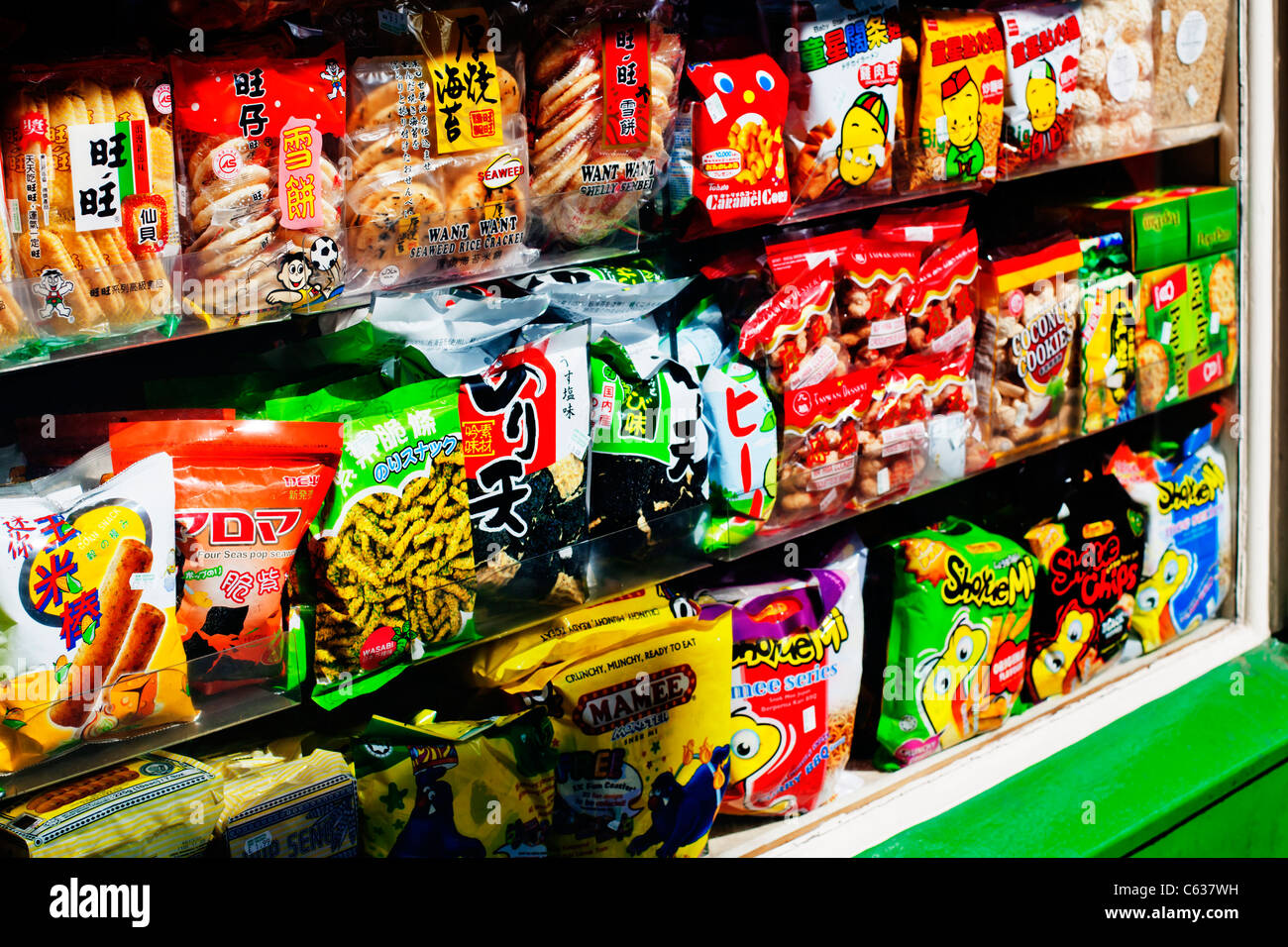 Chinese Shop window; snacks and treats; China town; London; UK; Europe ...