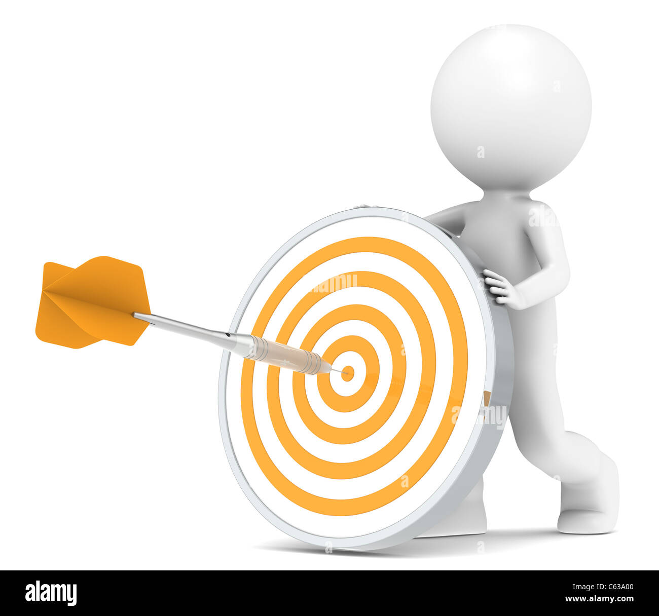 3D little human character with a Dart Board. Orange and Steel Dart ...