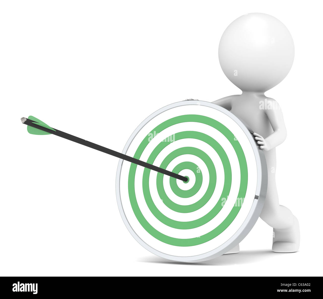 3D little human character with an Arrow hitting Bullseye. Green Stock ...