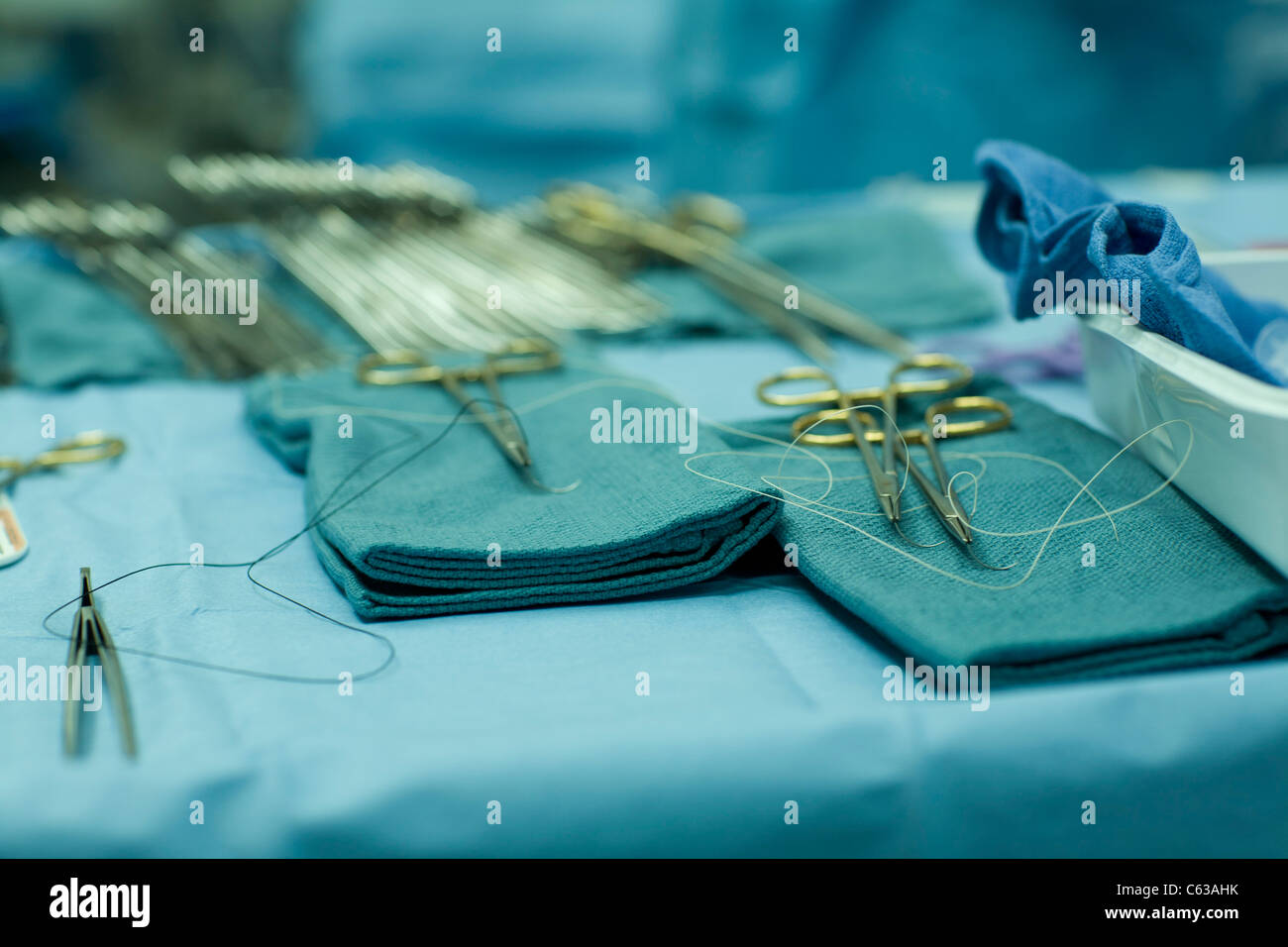 sterile surgical tools on table for surgery, operating room, hospital ...