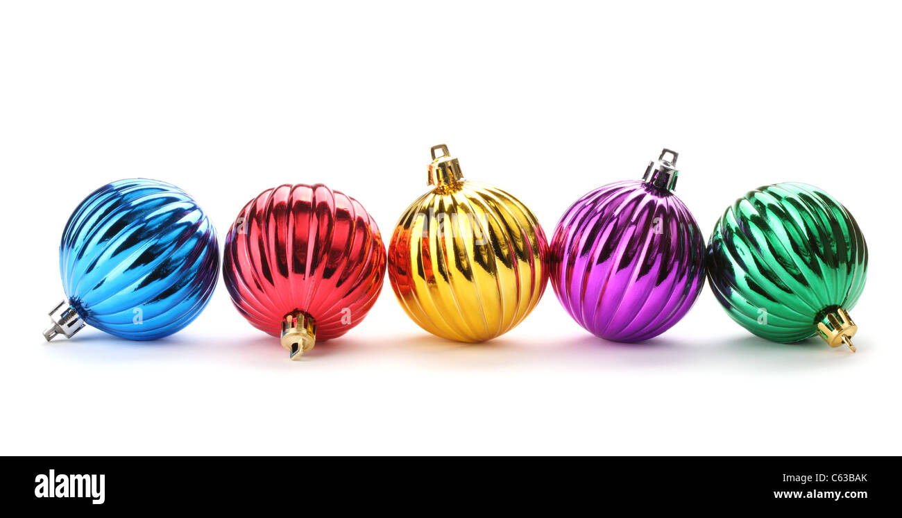 Row of Christmas balls isolated on white background Stock Photo - Alamy