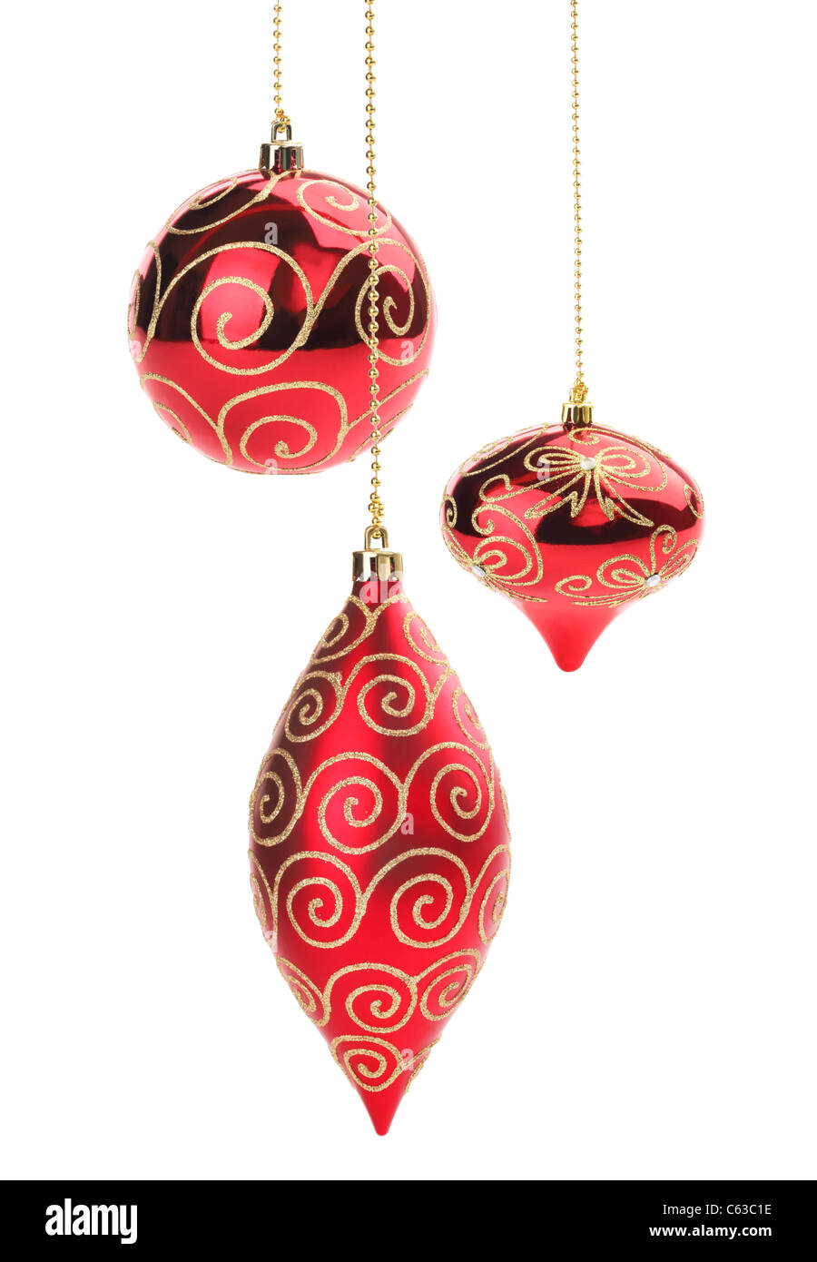 Set of red Christmas balls isolated on white background Stock Photo - Alamy