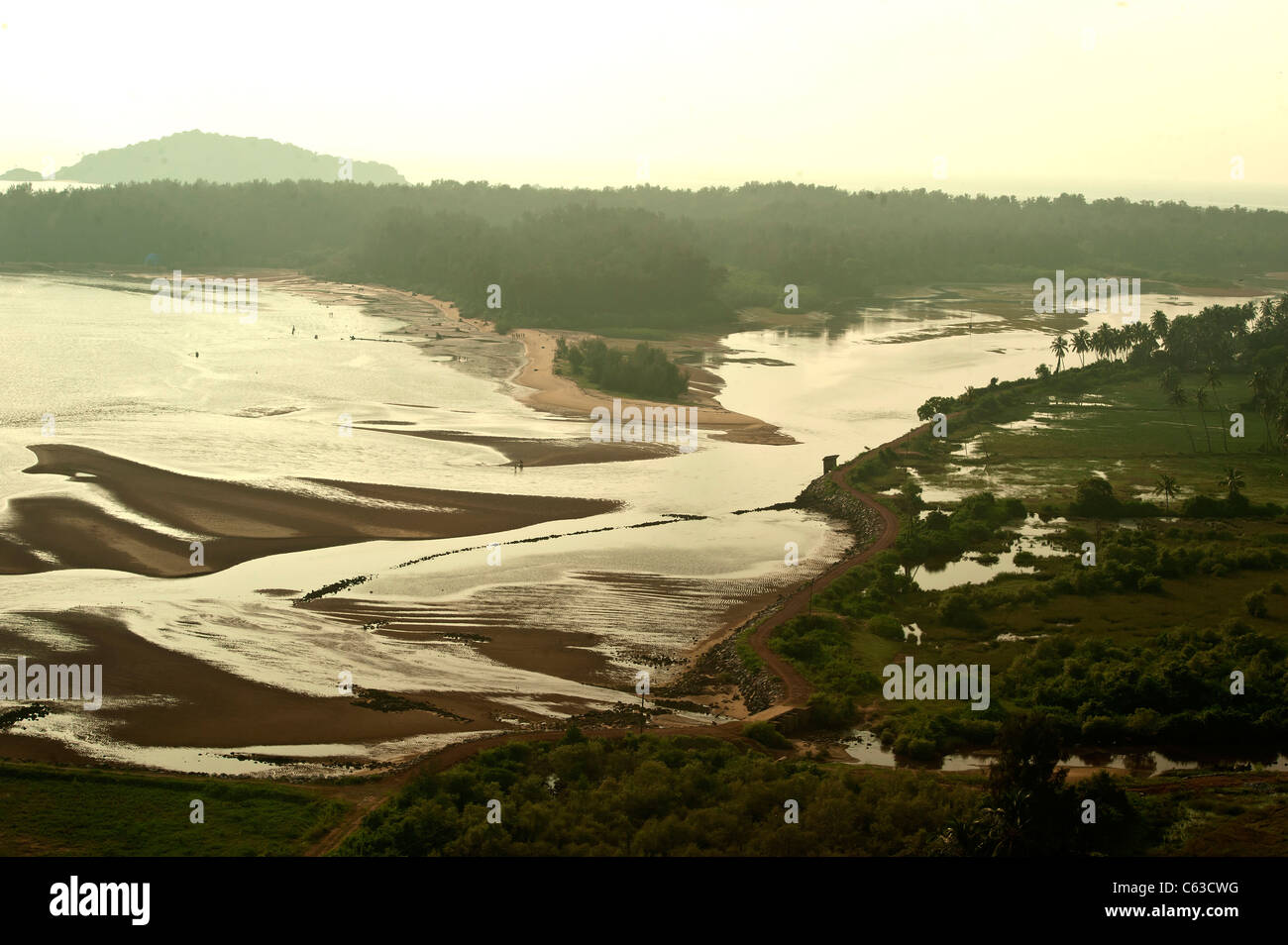 Kali river forming an estuary is meeting the Arabian at Karwar in North ...