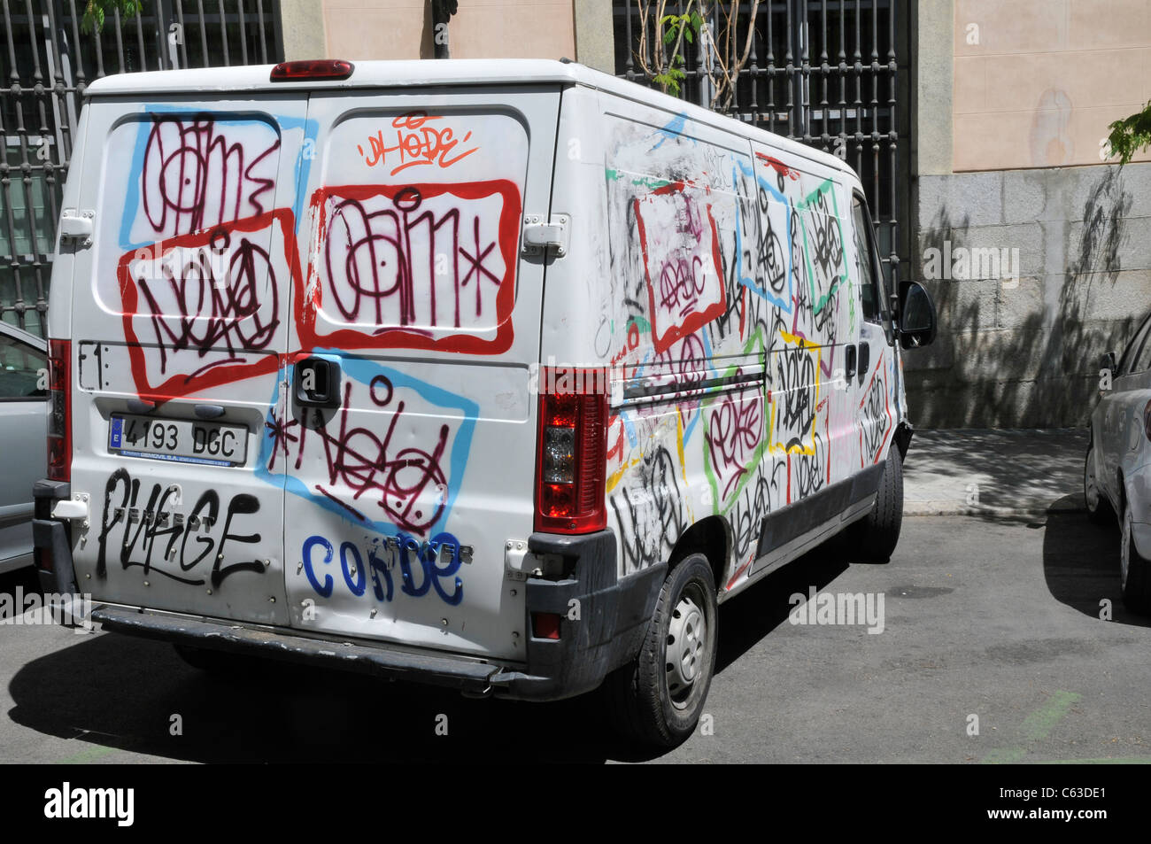 Van covered in graffiti, Madrid, Spain Stock Photo - Alamy