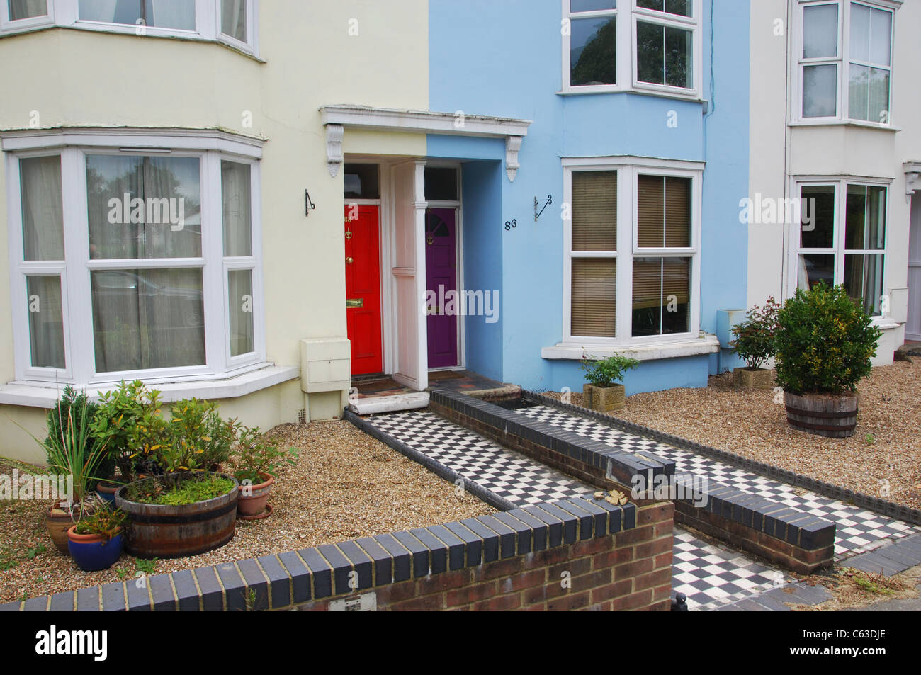 front doors with checkered path Horsham Sussex United Kingdom Stock ...