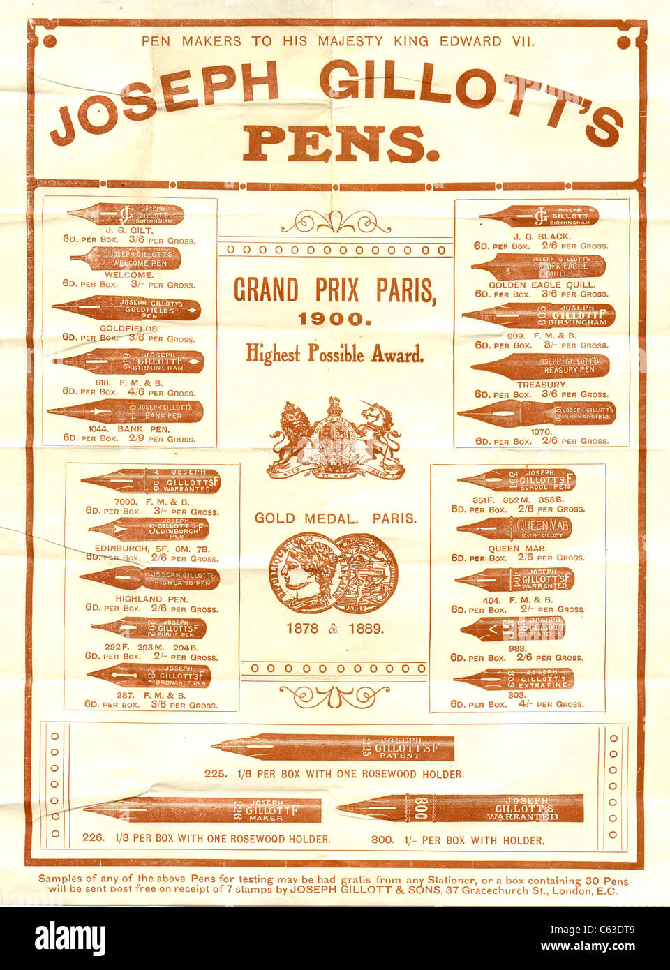 Advertising leaflet for Joseph Gillott's pens Stock Photo - Alamy