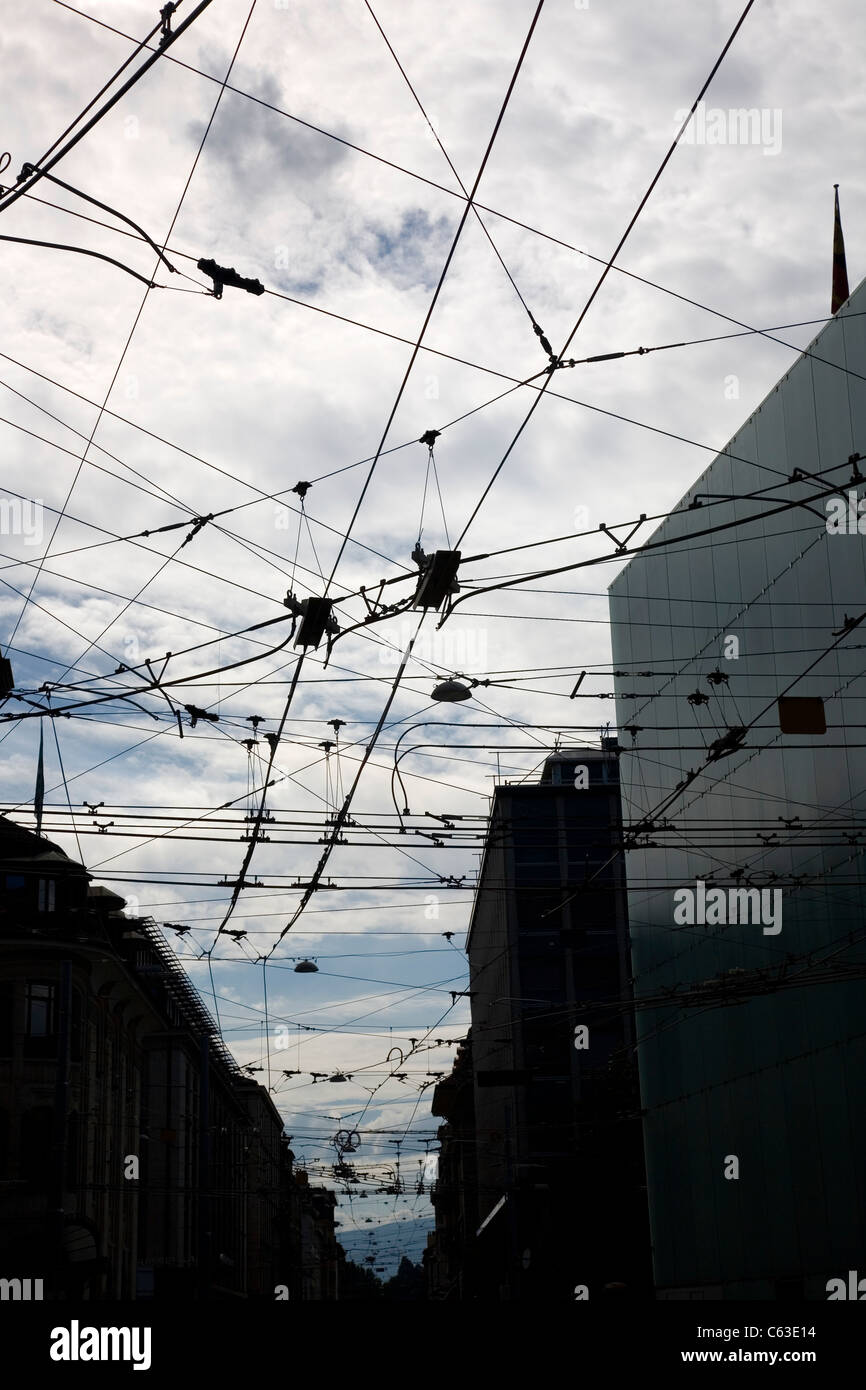 Overhead Tram Wires in Geneva Stock Photo - Alamy