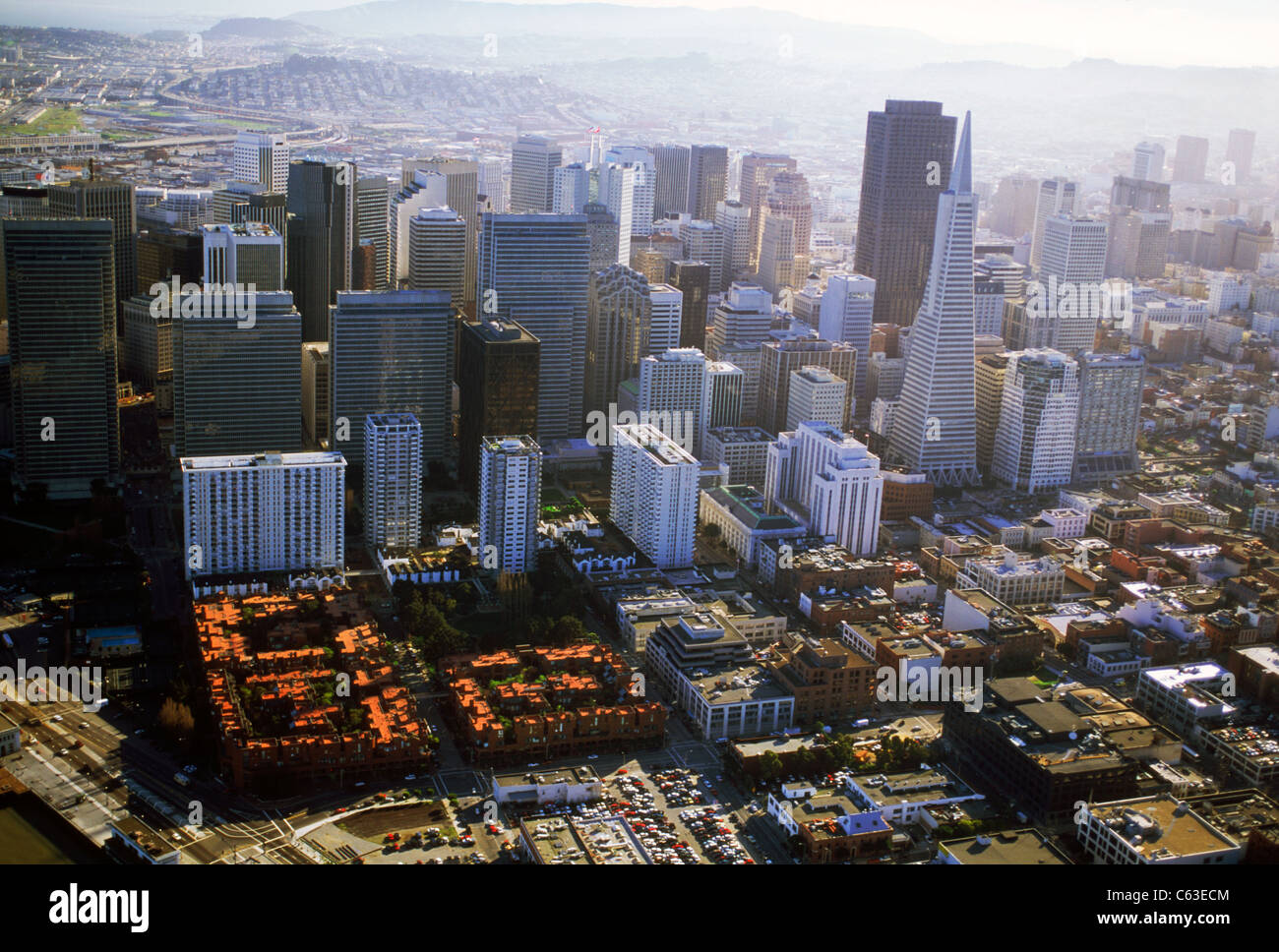 Aerial view of San Francisco with Trans America Pyramid in downtown ...