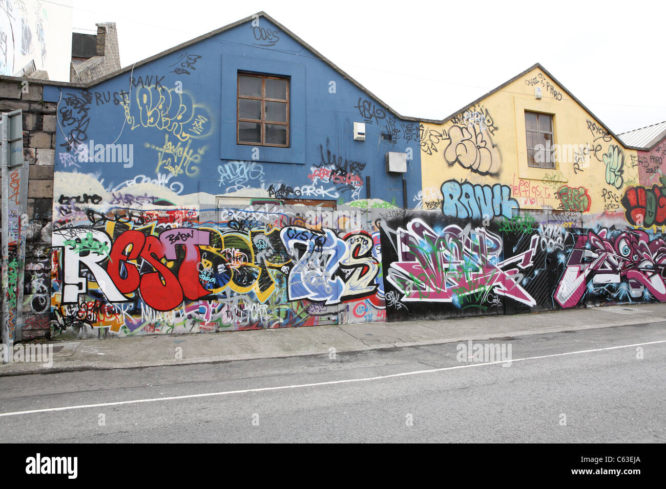 Run Down Wall With Colourful Graffiti High Resolution Stock Photography ...