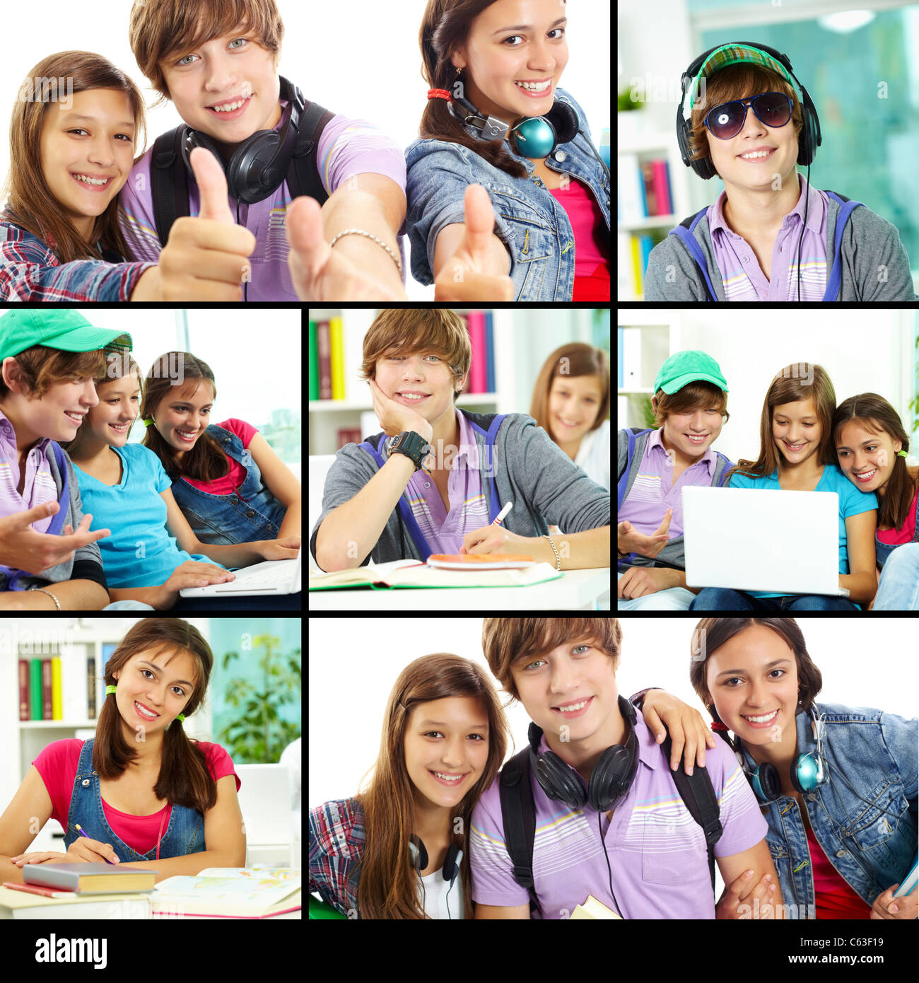 Collage of cute teens in studying process and at leisure Stock Photo ...