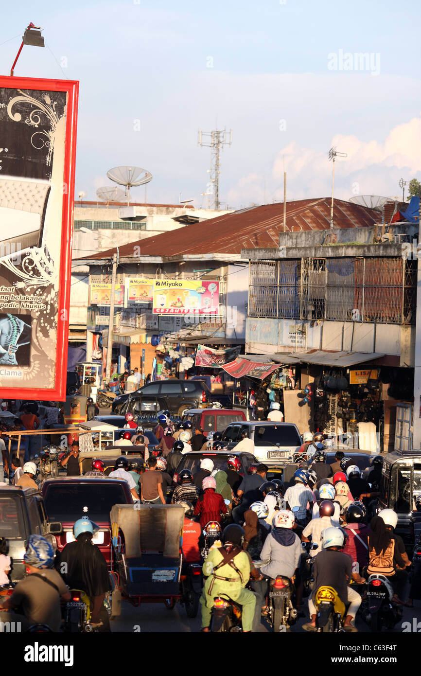 Rush hour traffic in the central city. Banda Aceh, Aceh, Sumatra ...