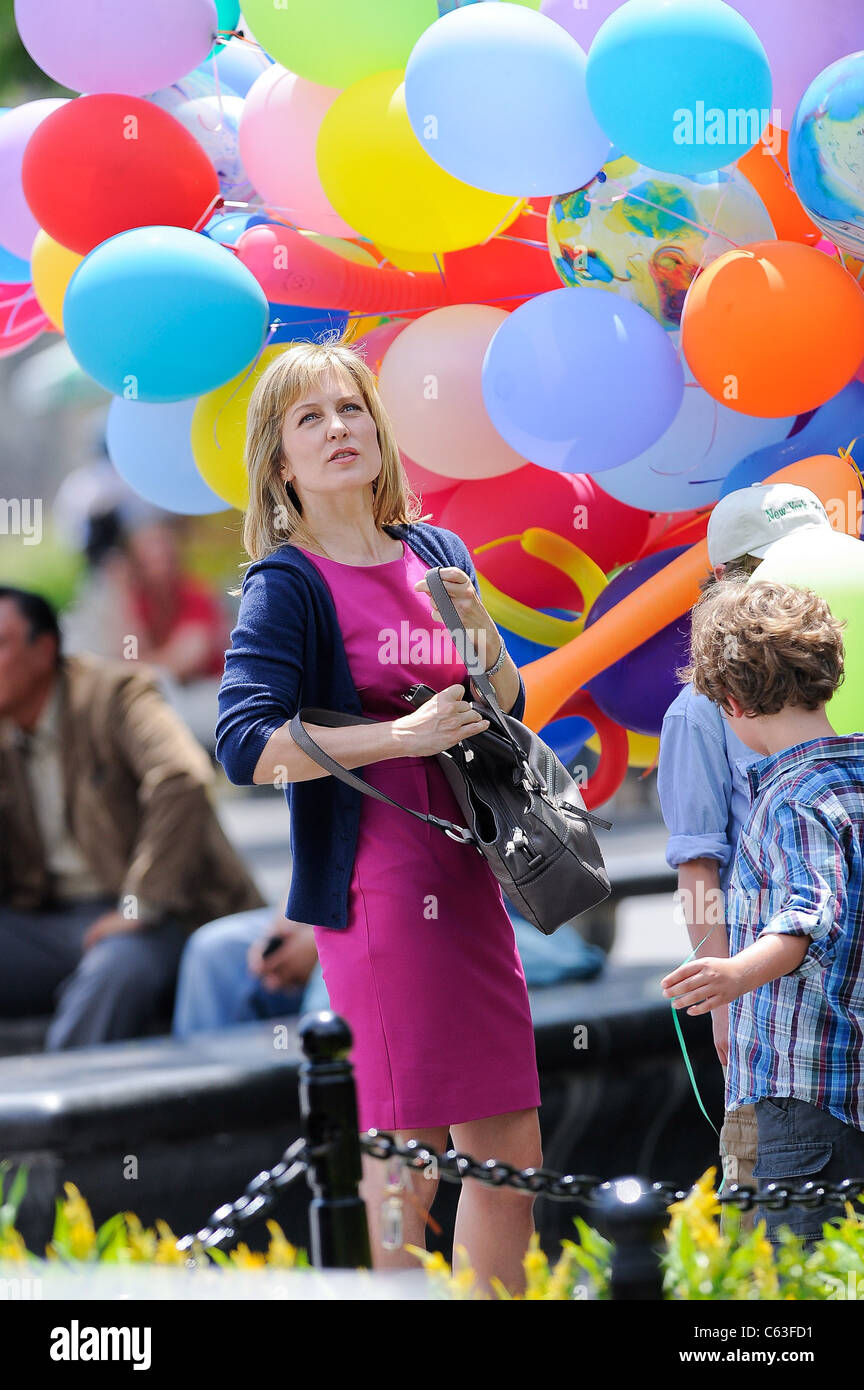 Actress Amy Carlson, films a scene at the 'Blue Bloods' movie set out ...